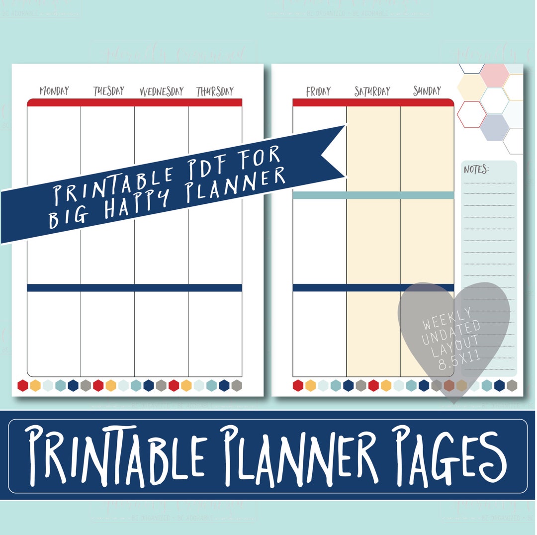 HAPPY PLANNER Printable Weekly Planner Refills / BIG Inserts - 8.5 X 11 ...