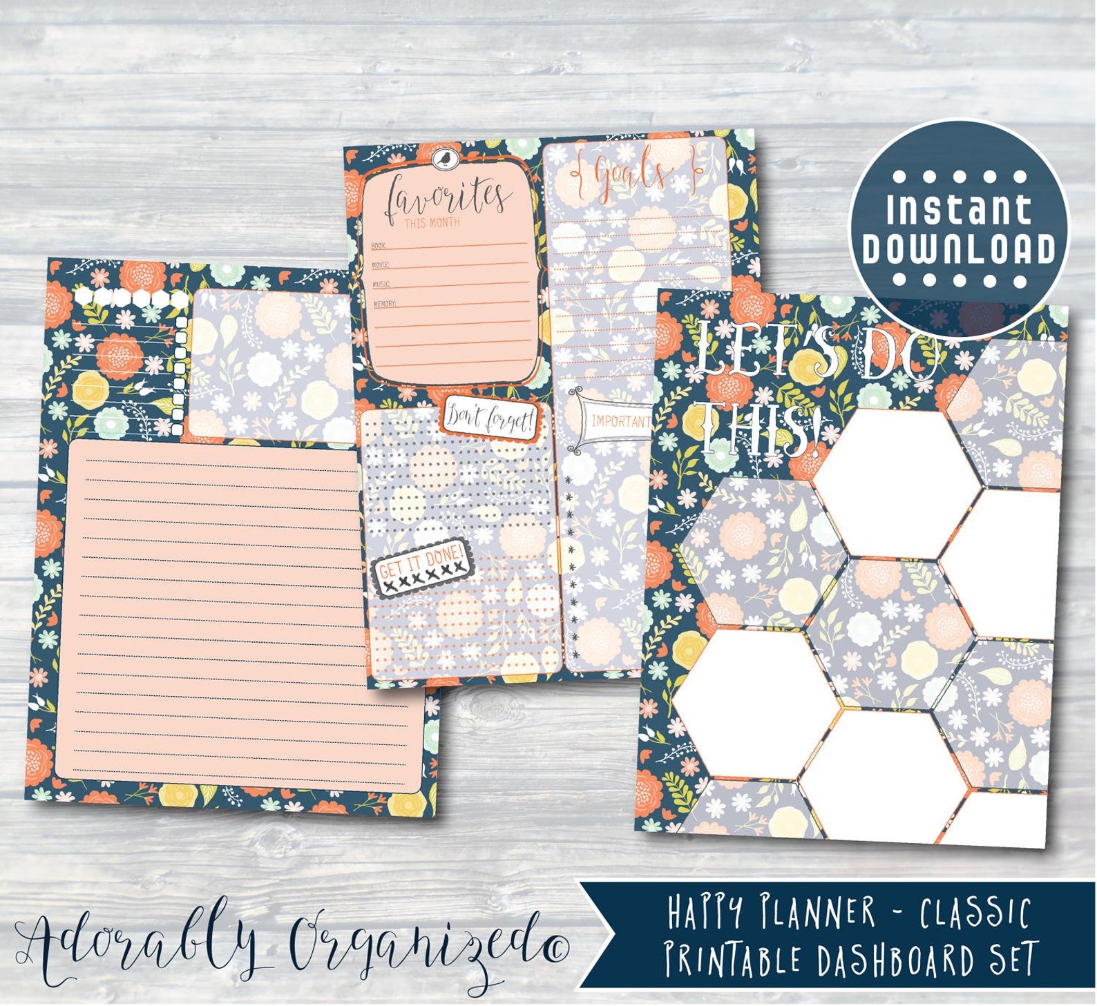 HAPPY PLANNER PRINTABLE Planner Bundle / Inserts - 7 X 9.25 | Navy ...