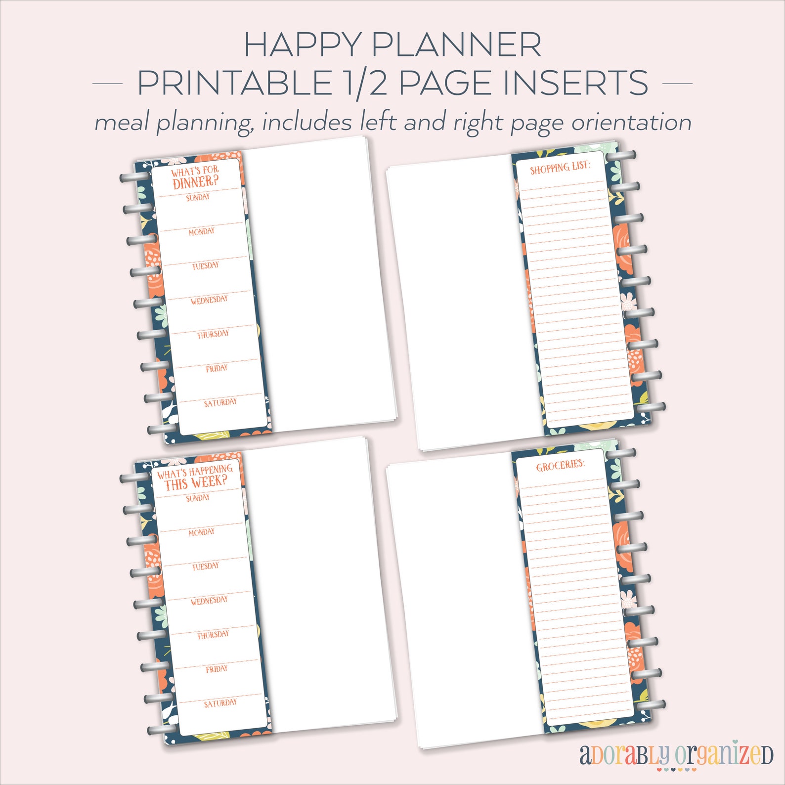 HAPPY PLANNER PRINTABLE Planner Pages / Inserts - 3.5 X 9.25 | Navy ...