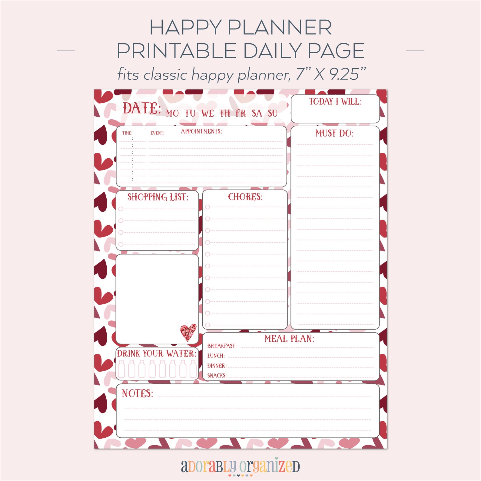 HAPPY PLANNER PRINTABLE Daily Planner Refills / Inserts - 7 X 9.25 | Be ...
