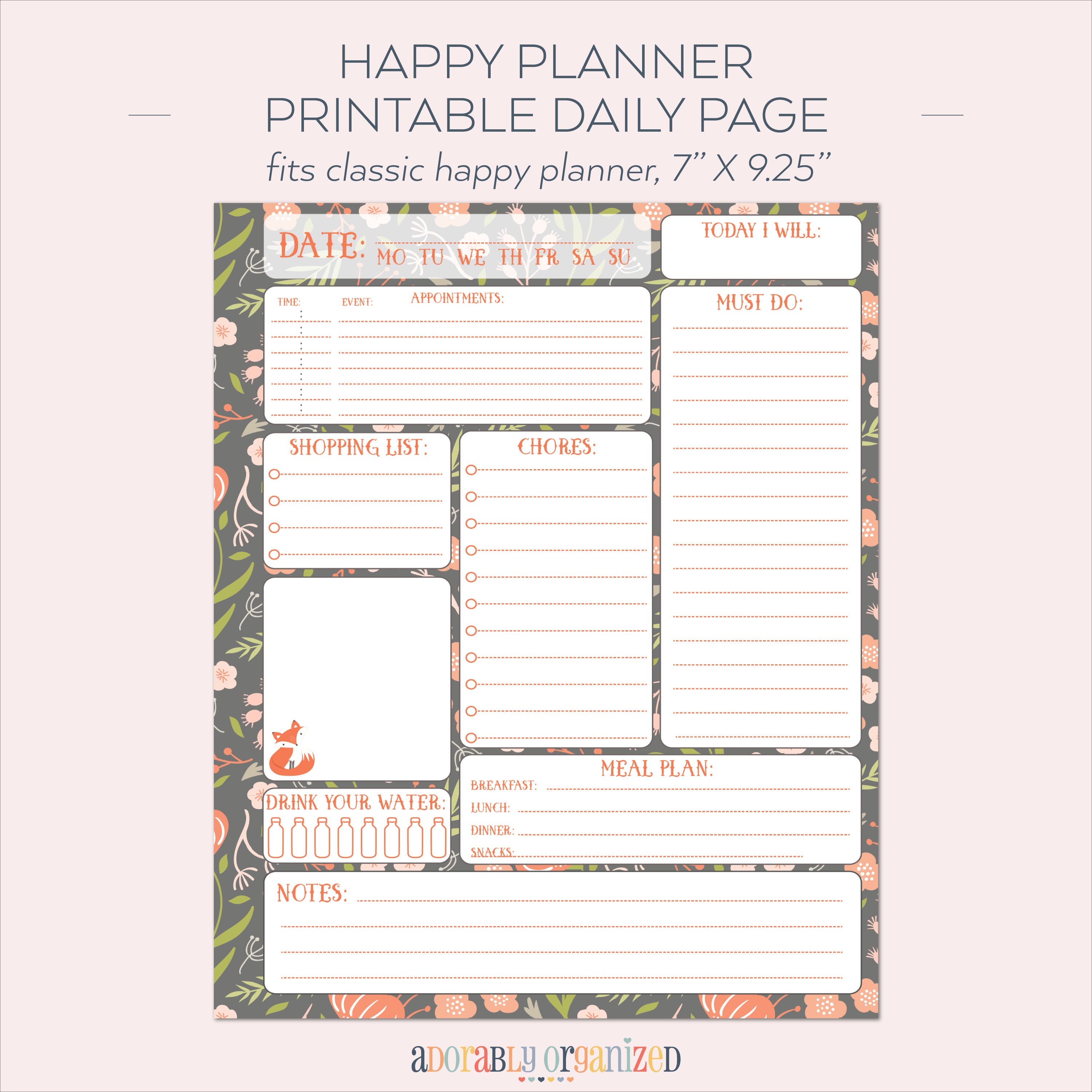HAPPY PLANNER PRINTABLE Daily Planner Refills / Inserts - 7 X 9.25 ...