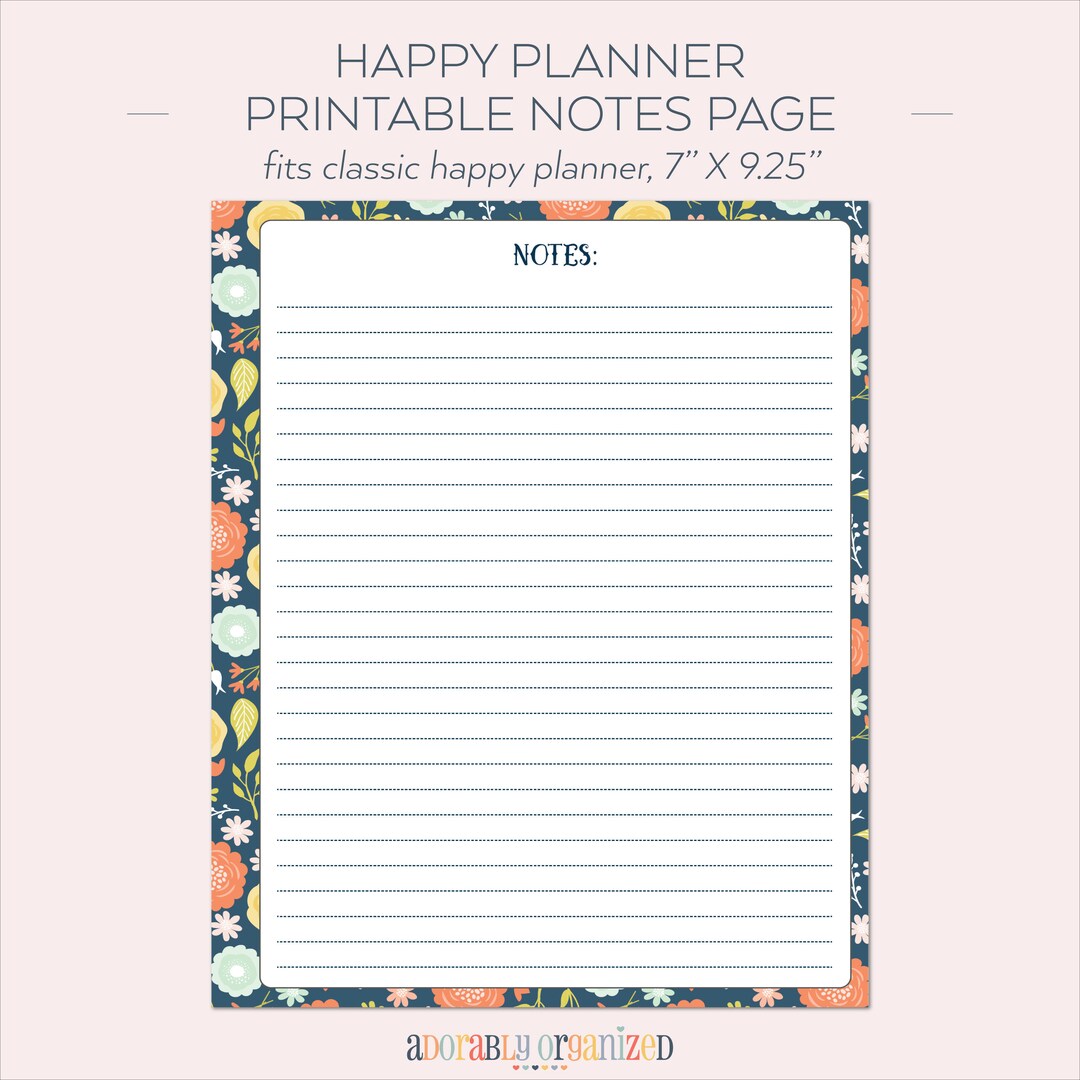 HAPPY PLANNER PRINTABLE Notes Planner Pages / Inserts - 7 X 9.25 | Navy ...