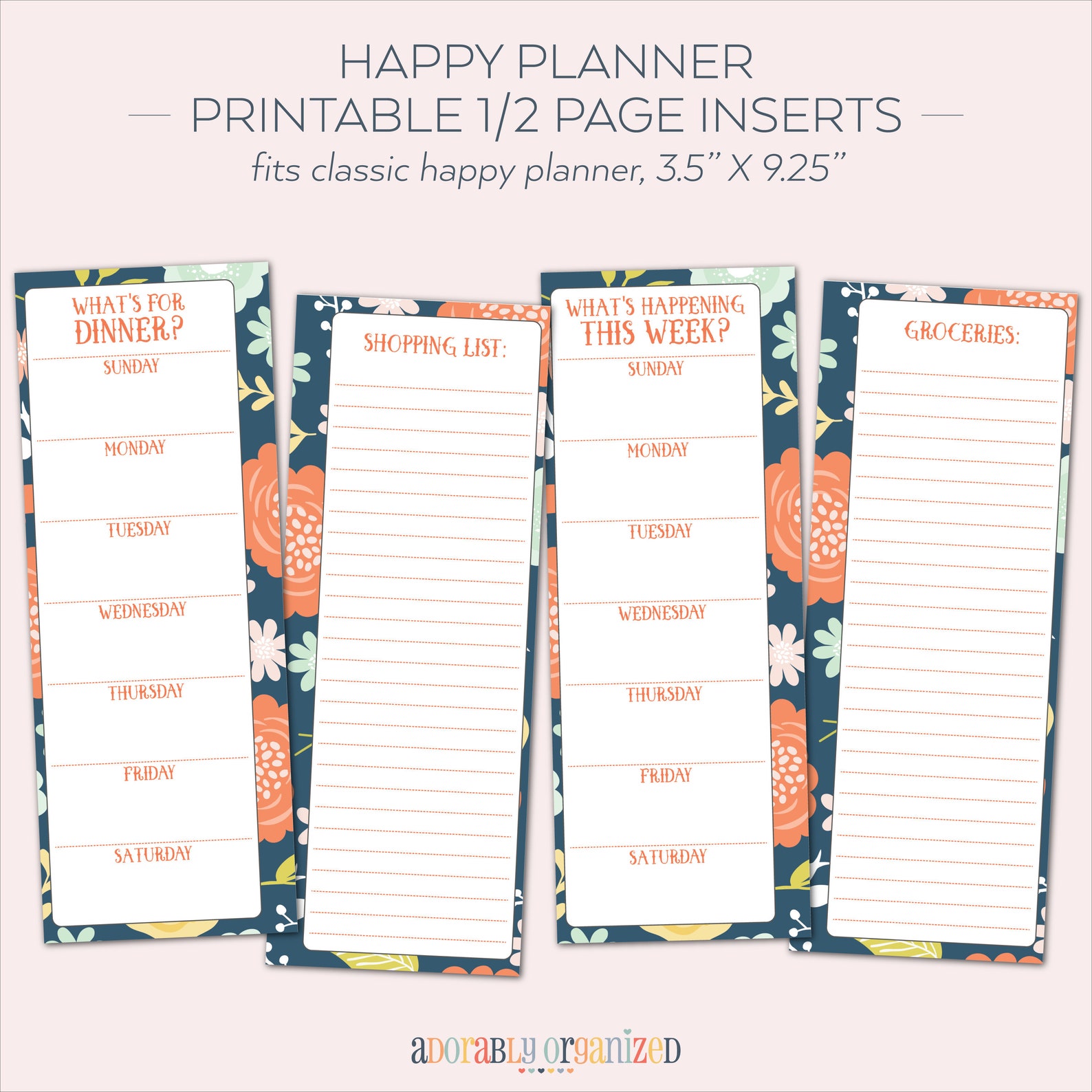 HAPPY PLANNER PRINTABLE Planner Pages / Inserts - 3.5 X 9.25 | Navy ...