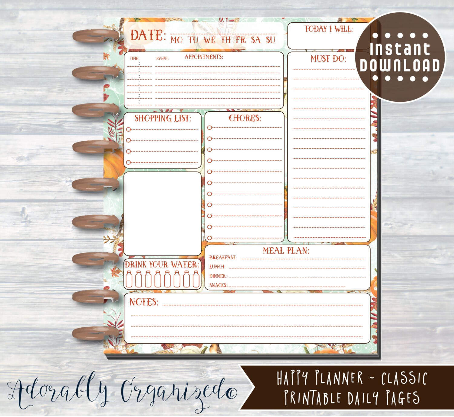 HAPPY PLANNER PRINTABLE Planner Bundle / Inserts - 7 X 9.25 | Autumn ...