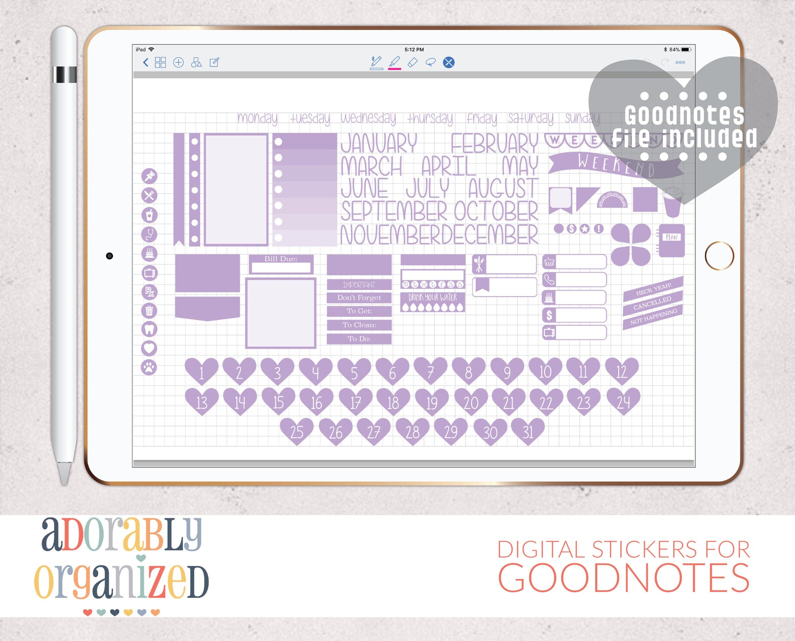 DIGITAL Planner Stickers for Goodnotes, Ipad, Instant Download, Color ...