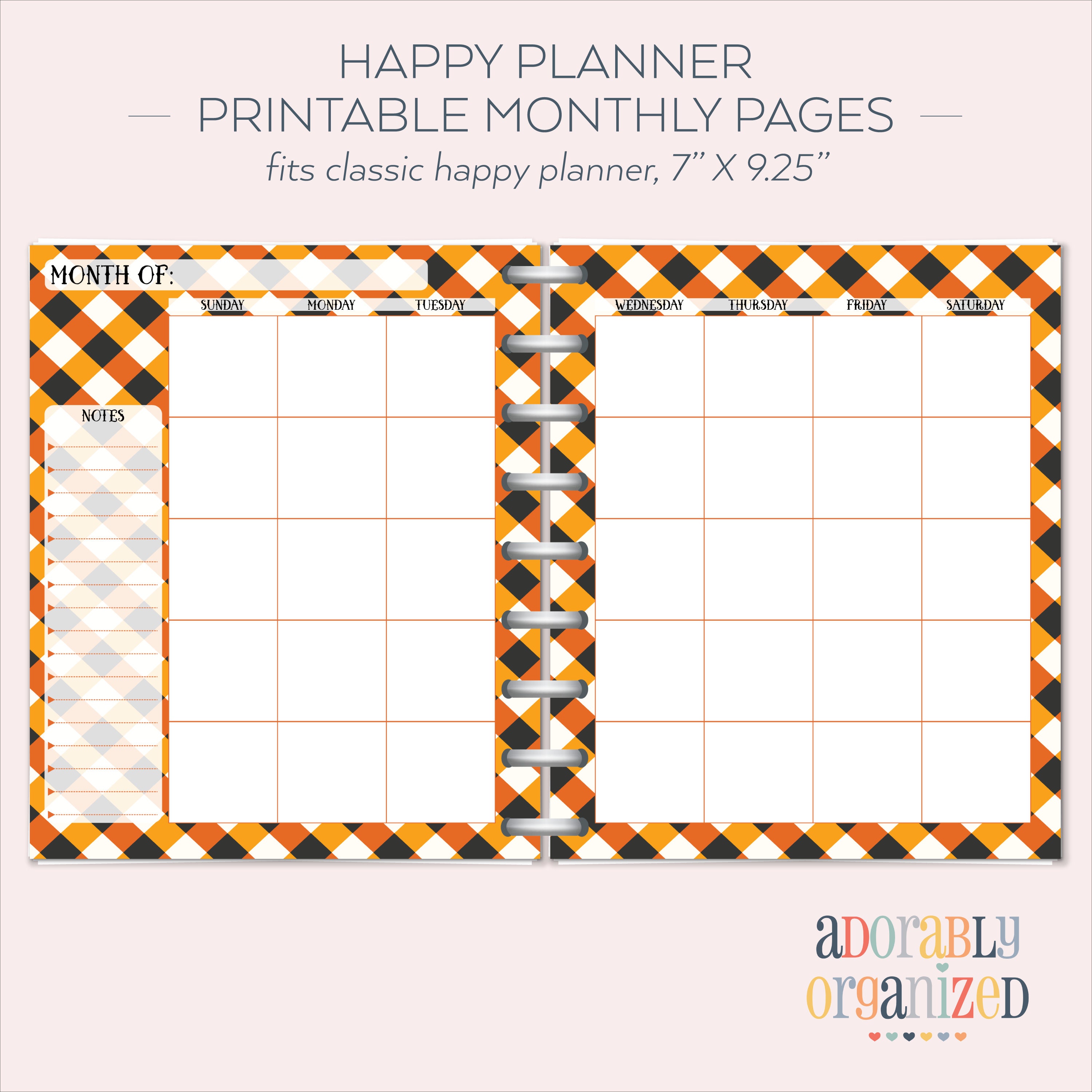 HAPPY PLANNER PRINTABLE Monthly Planner Refills / Inserts - 7 X 9.25 ...