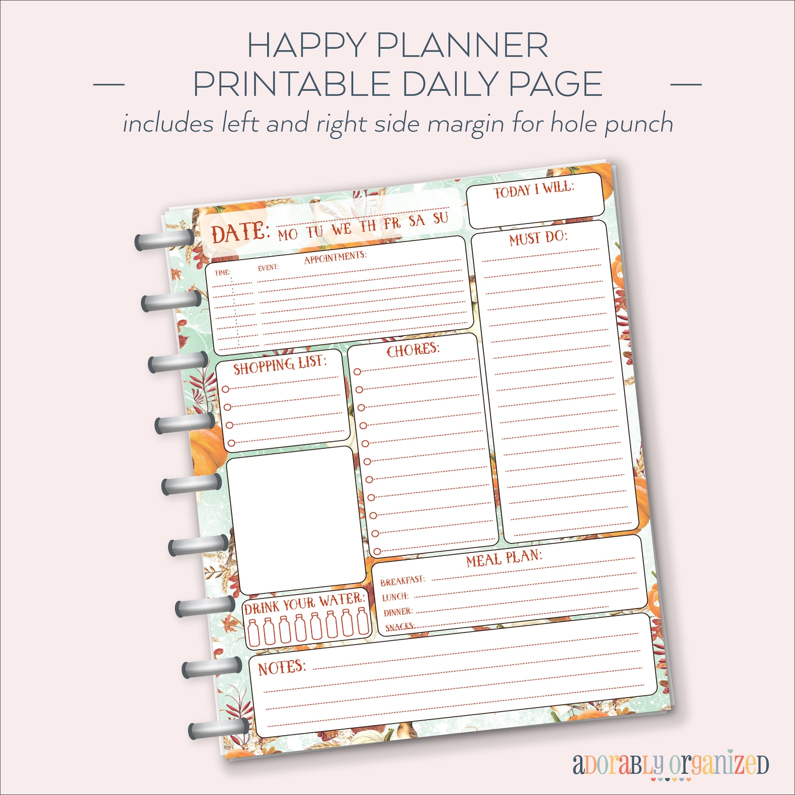 HAPPY PLANNER PRINTABLE Daily Planner Refills / Inserts - 7 X 9.25 ...