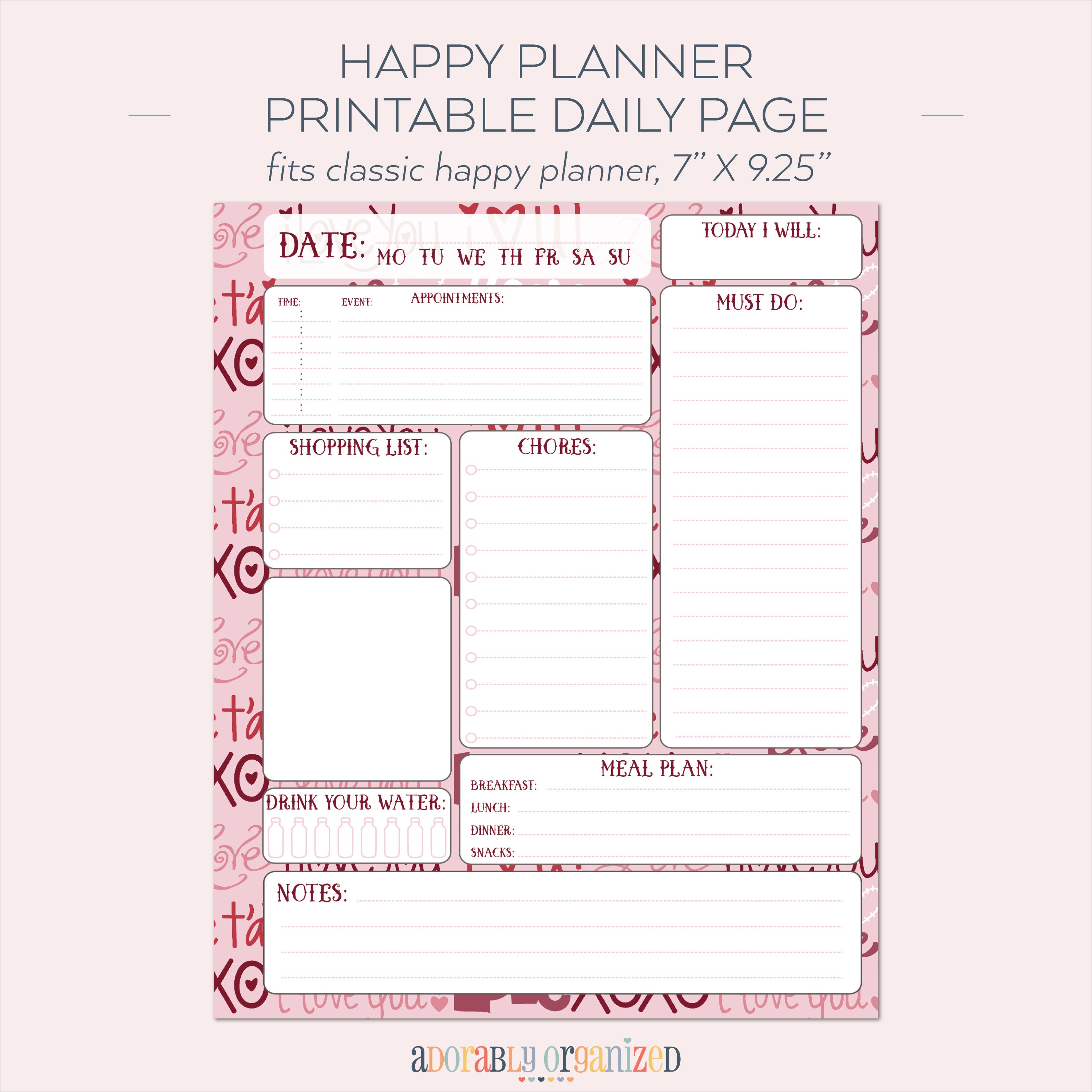 HAPPY PLANNER PRINTABLE Daily Planner Refills / Inserts - 7 X 9.25 ...