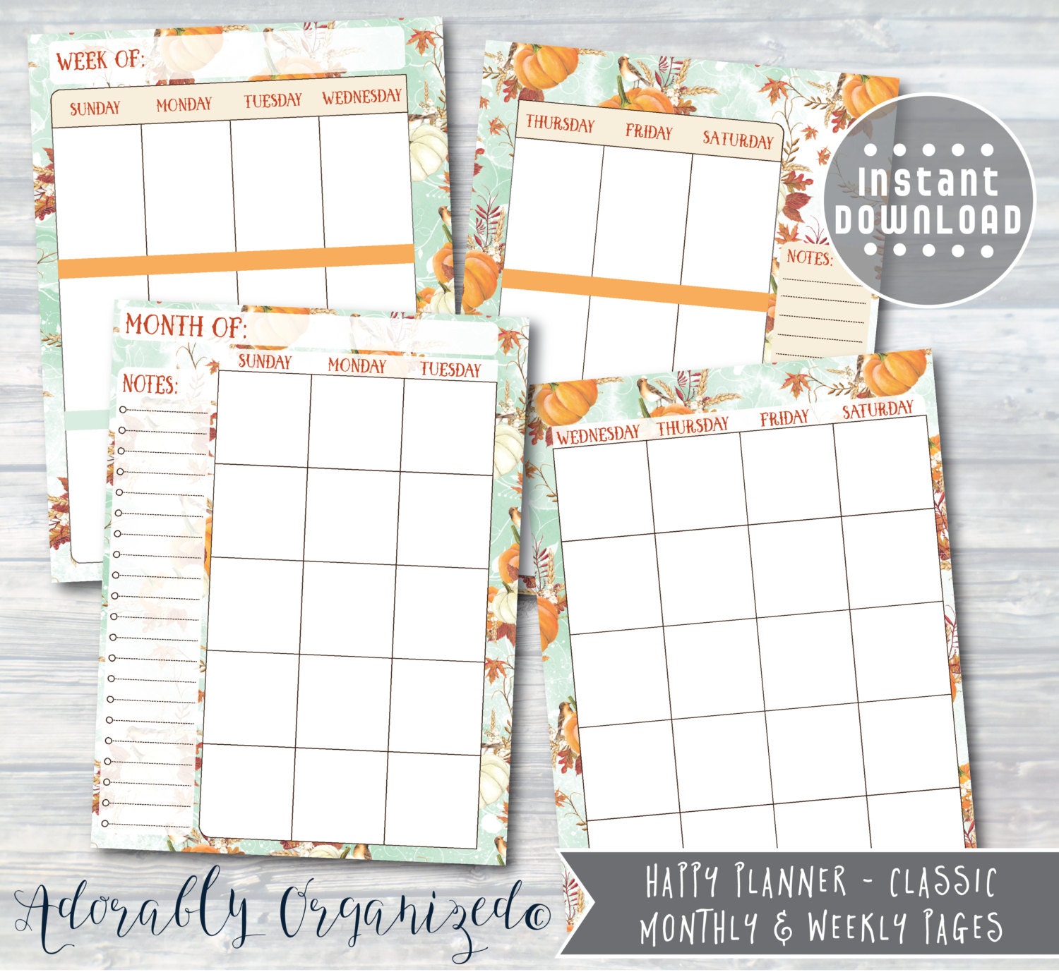 HAPPY PLANNER PRINTABLE Planner Bundle / Inserts - 7 X 9.25 | Autumn ...