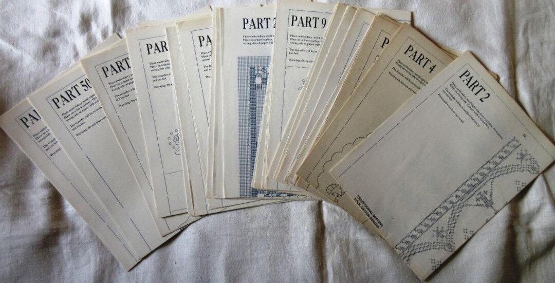 A Collection of Iron-on Embroidery Transfers, Instruction Leaflets ...