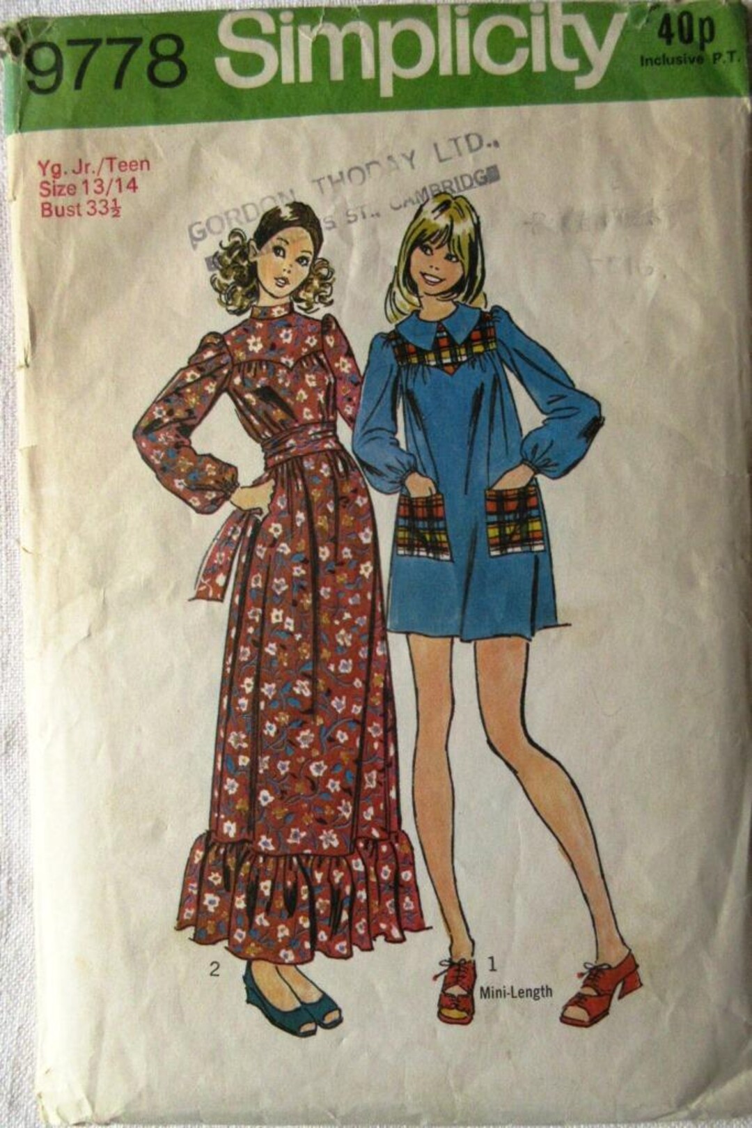 A Vintage Sewing Pattern for a Young Junior/teen girl's Dress in 2 ...
