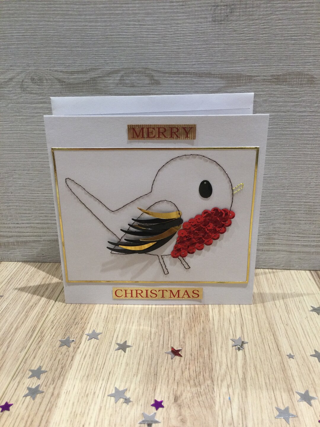Cute Robin Christmas Card, Sequin Art, Robin Red Breast, Handmade Cards ...