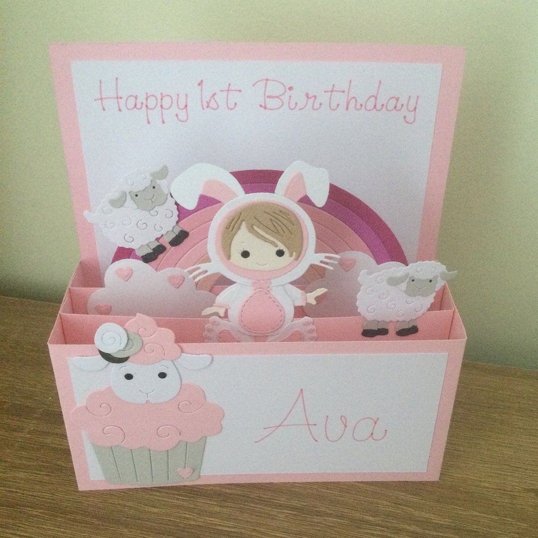 Personalised 1st Birthday Pop up Box Card Newborn Baby Girl - Etsy