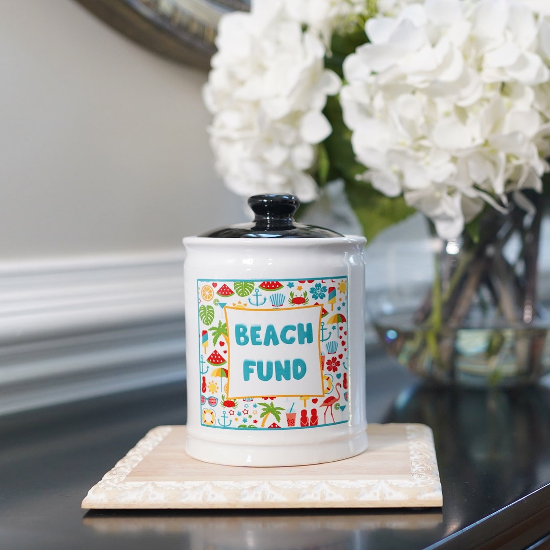Cottage Creek Beach Fund Piggy Bank, Beach Vacation Candy Jar, Beach ...