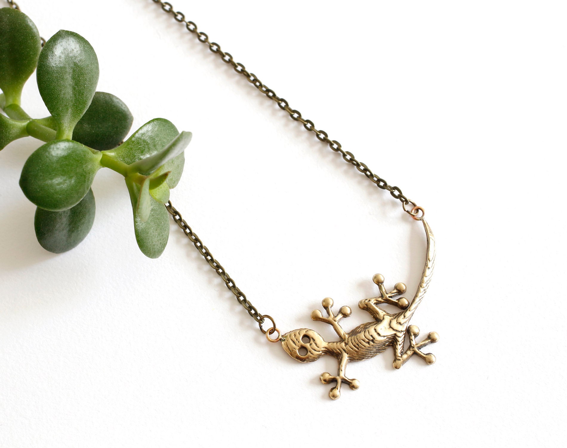 Yellow Bronze Gecko Necklace Unique Gift for a Reptile Lover - Etsy