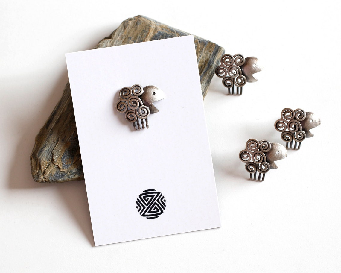 Sterling Silver Sheep Pin Brooch Rustic Curly Sheep Collar - Etsy