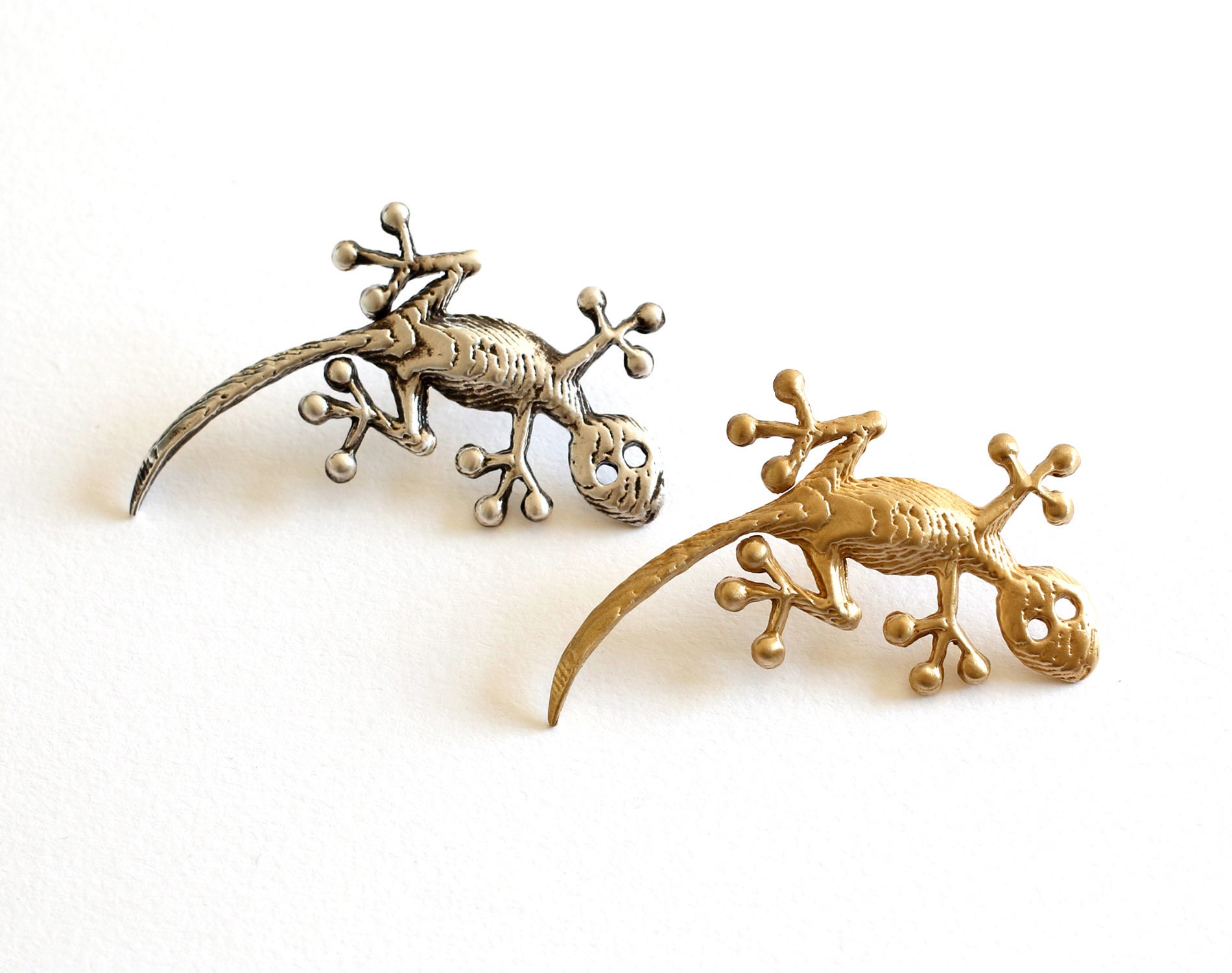 Yellow bronze gecko pin brooch Statement lizard lapel pin | Etsy