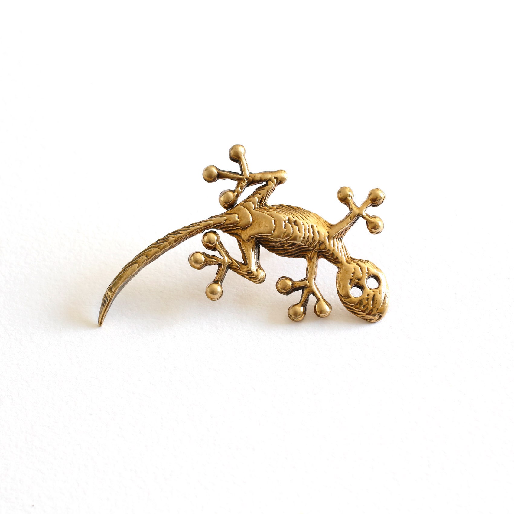 Yellow bronze gecko pin brooch Statement lizard lapel pin | Etsy