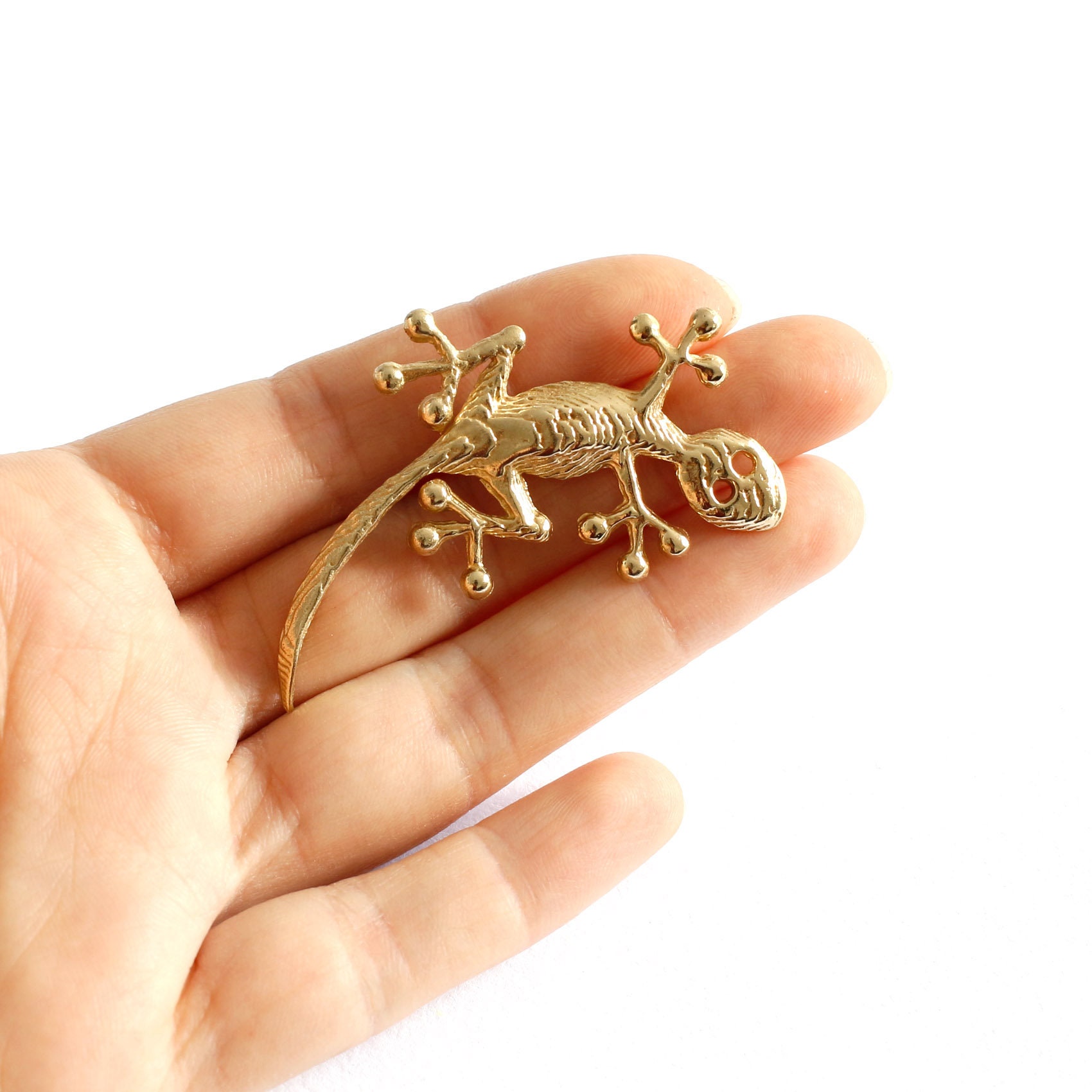 Yellow bronze gecko pin brooch Statement lizard lapel pin | Etsy