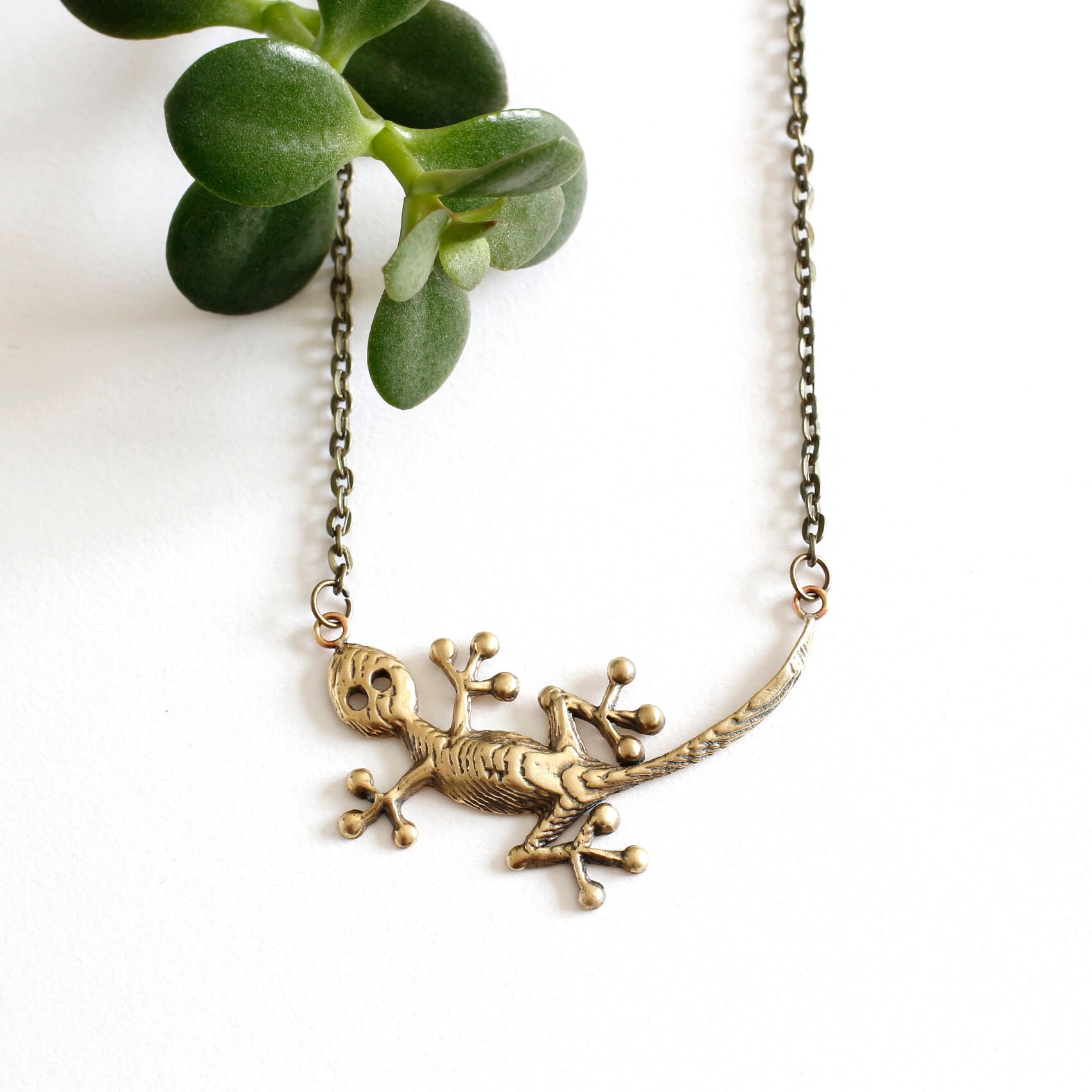 Yellow Bronze Gecko Necklace Unique Gift for a Reptile Lover - Etsy
