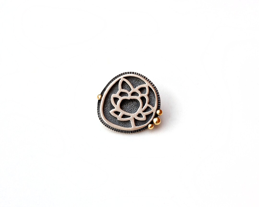 Sterling Silver & Brass Grain Lotus Flower Pin Brooch • Statement ...