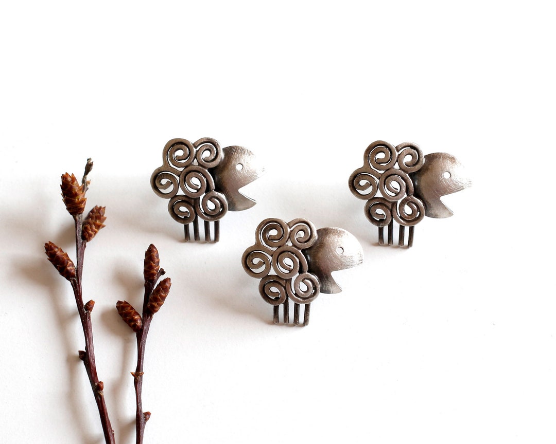 Sterling Silver Sheep Pin Brooch • Rustic Curly Sheep Collar Pin ...