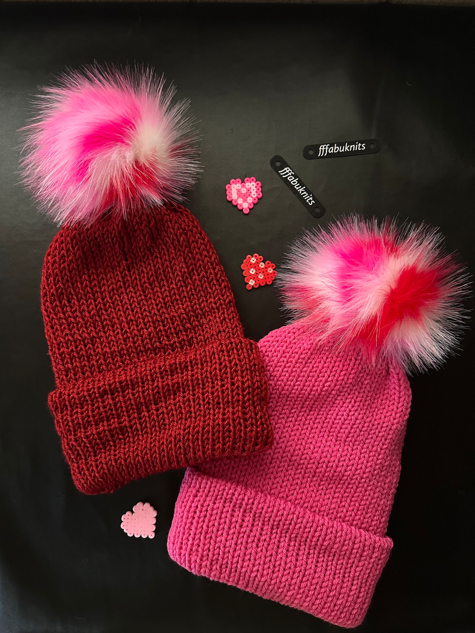 Sweetheart Faux Fur Pompom / Bright Pink Light Pink Red White Fur Pom ...