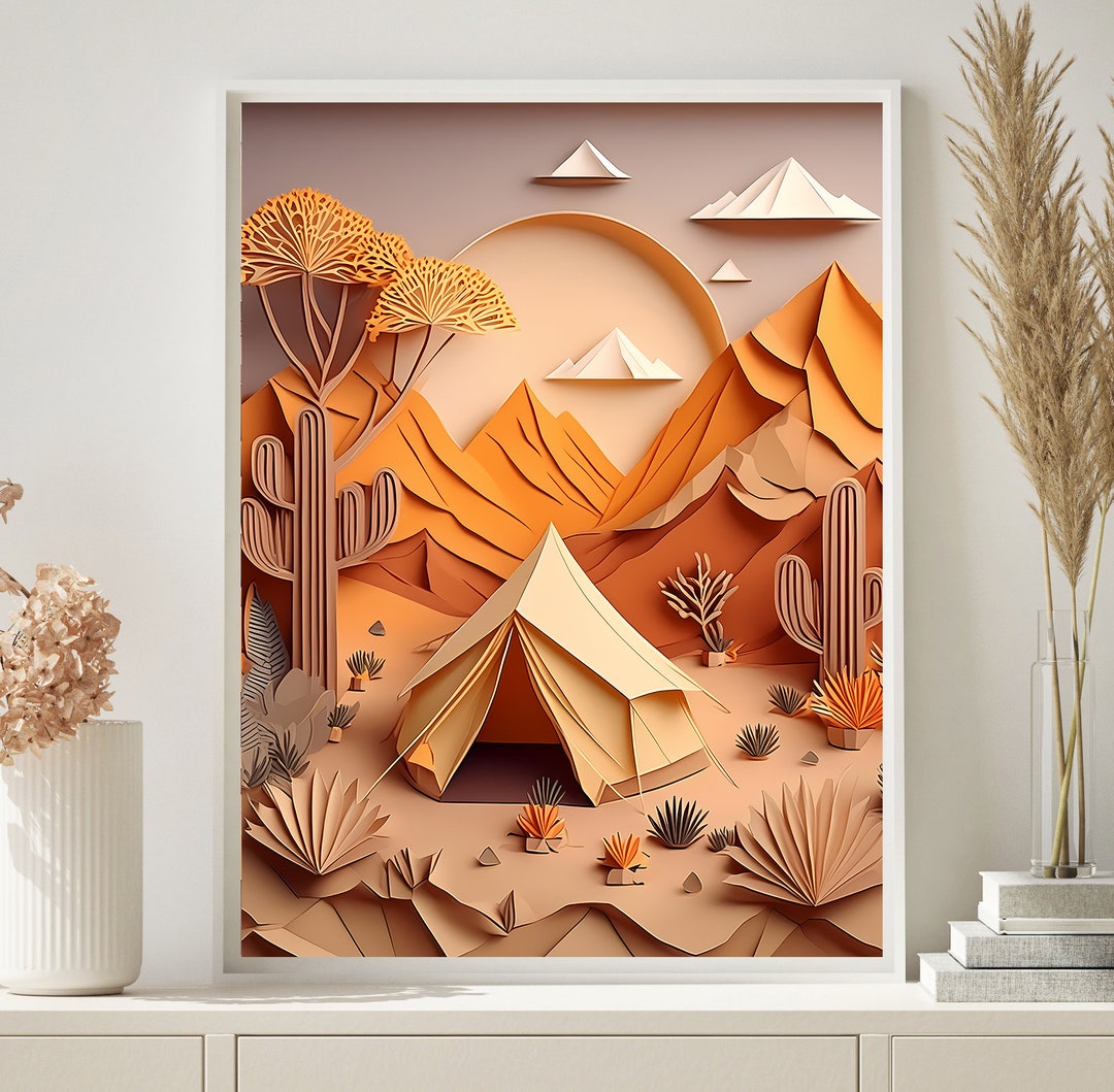 Camping Wall Art Printable, Paper Cut Style Art, Camping Poster Print ...