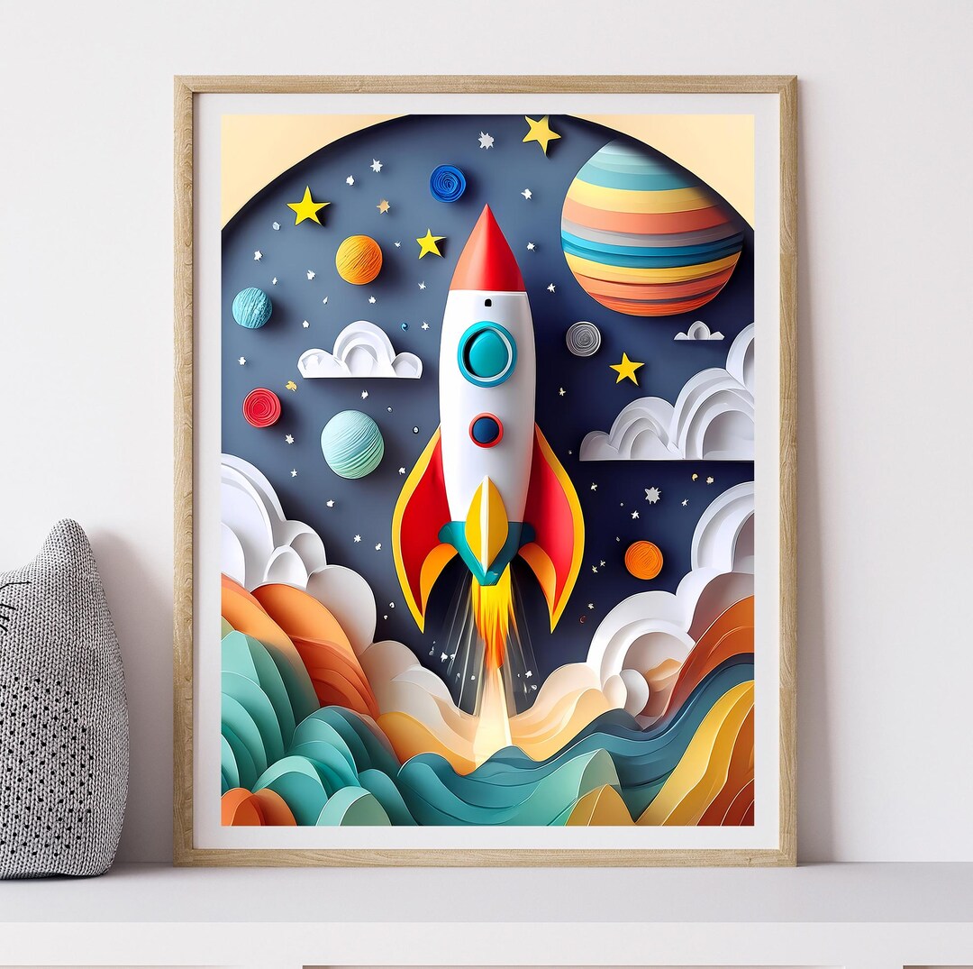 Rocket Ship Nursery Art: Space Kids Room Decor (digital Download) - Etsy