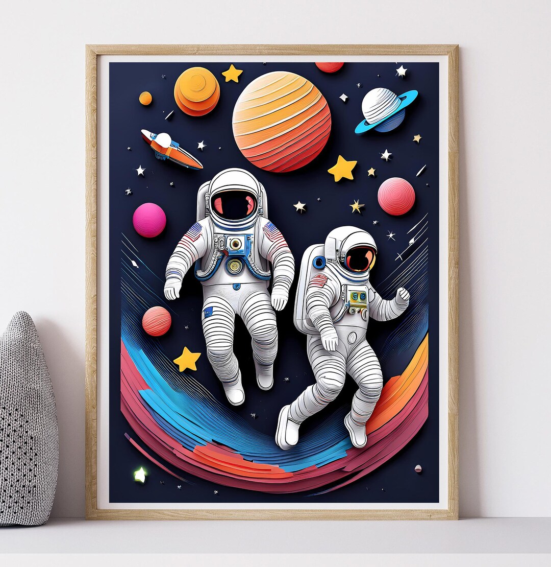 Colorful Astronauts Art Print: Space Nursery Decor - Etsy