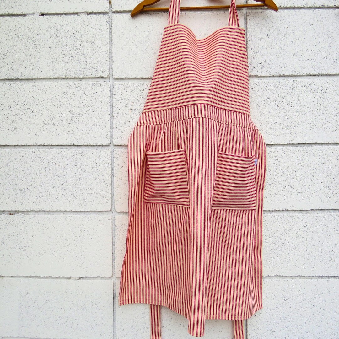 Candy Cane Apron - Womens Christmas Apron - Farmhouse Ticking Kitchen ...