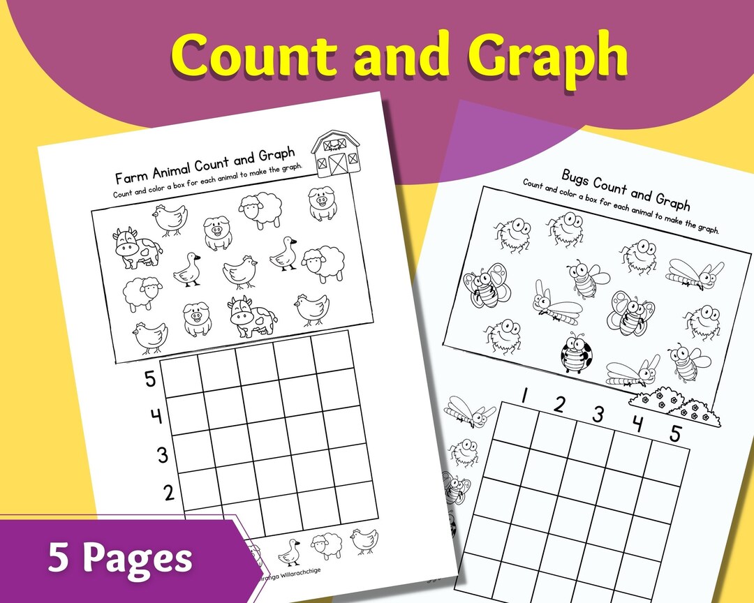 Preschool Count and Graph Worksheet: Animal Theme (PDF Download) - Etsy