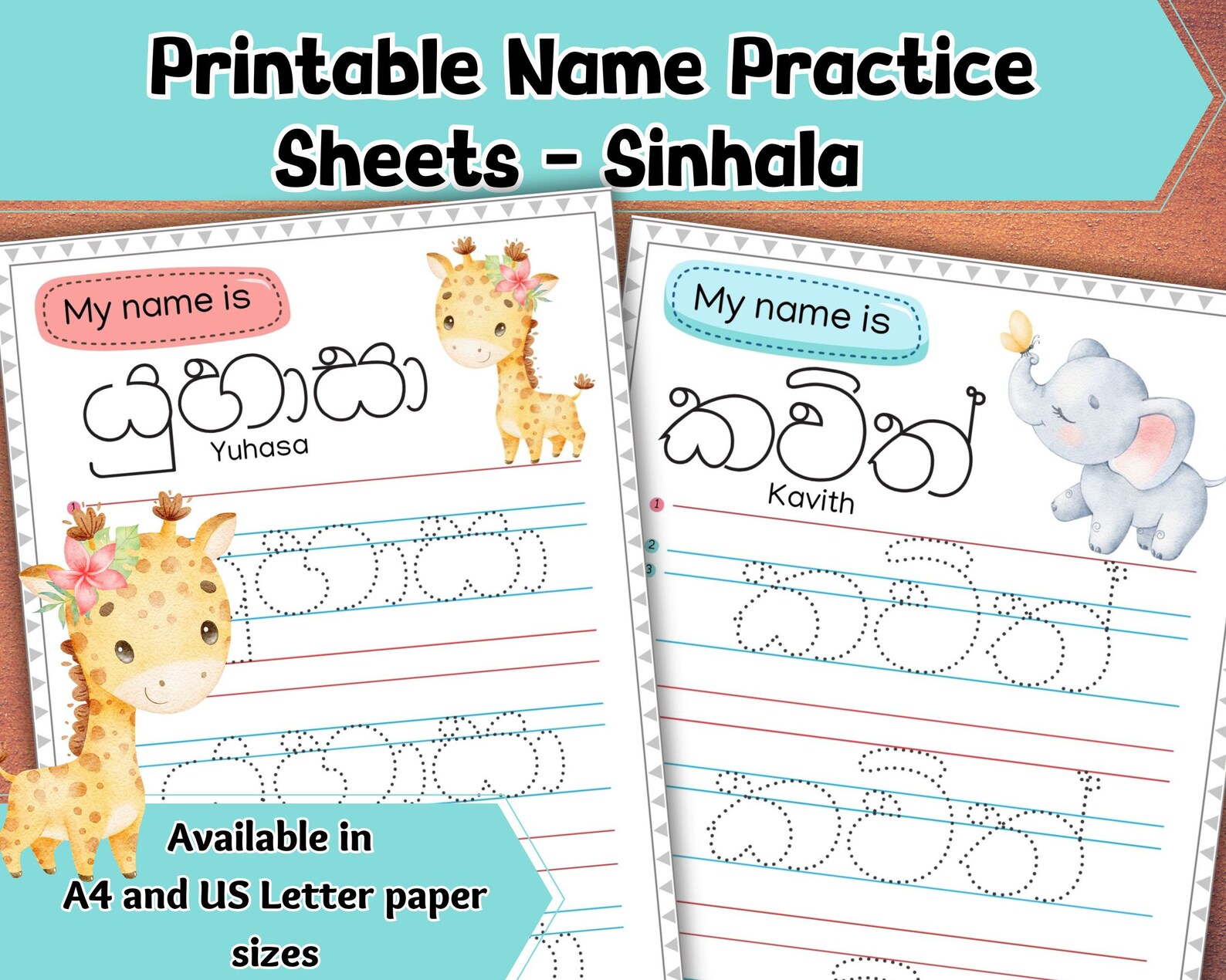 Printable Custom Name Practice Sheets - Sinhala Language - Etsy
