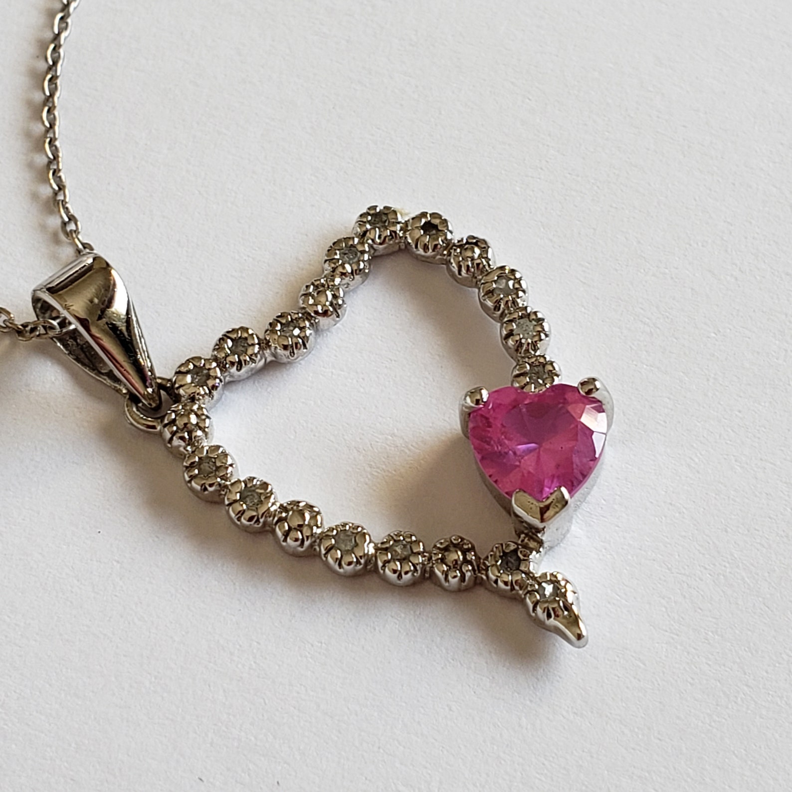 Delicate Pink Rhinestone Heart Pendant, 925, Silver Valentine Necklace ...