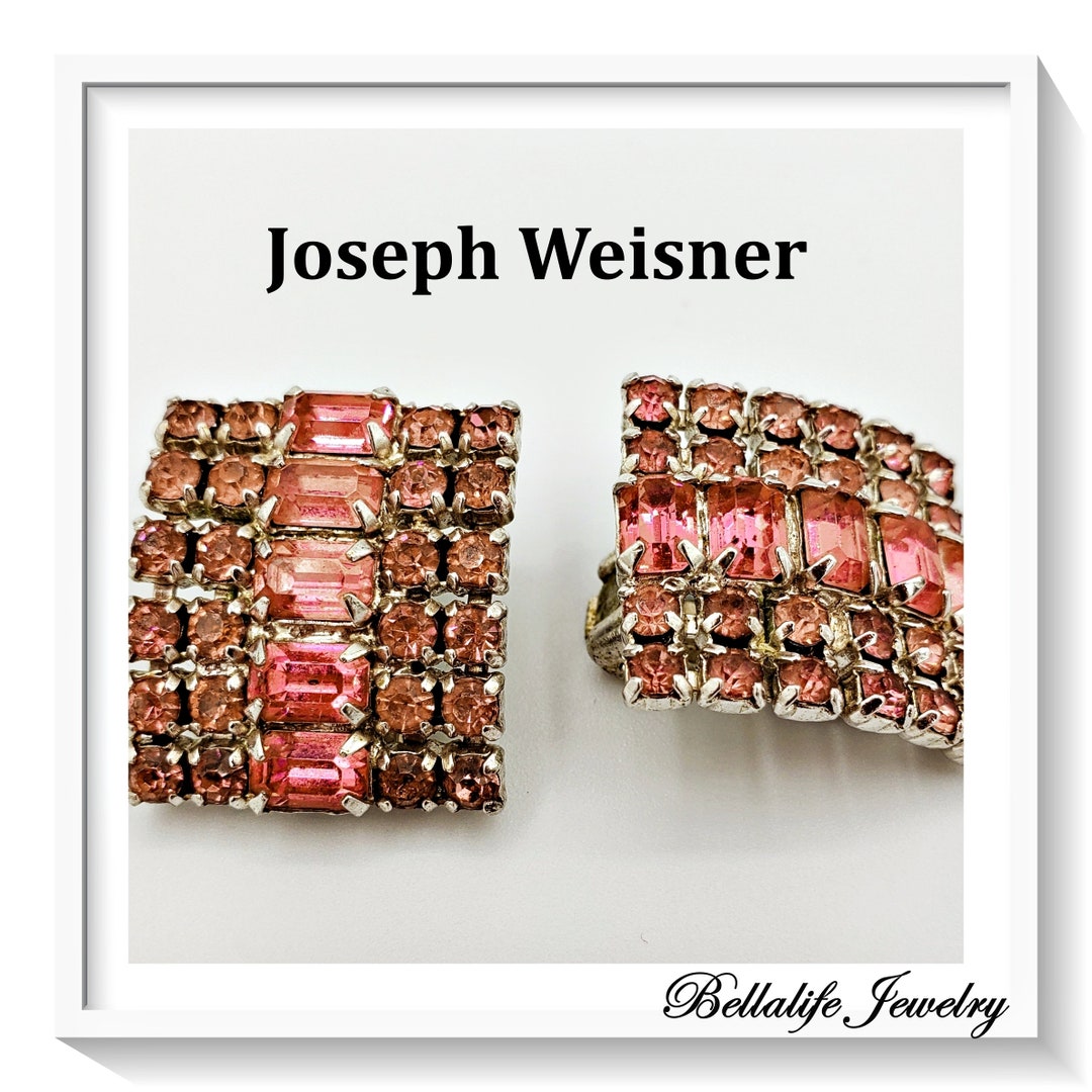 Joseph Weisner Square Pink Rhinestone Clip-on Earrings - Etsy