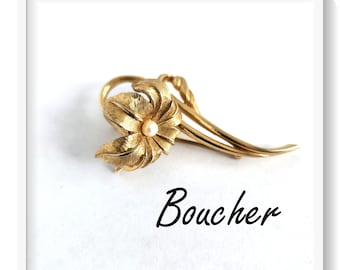 Vintage Gold Tone and Pearl Single Long Flower Brooch - Etsy