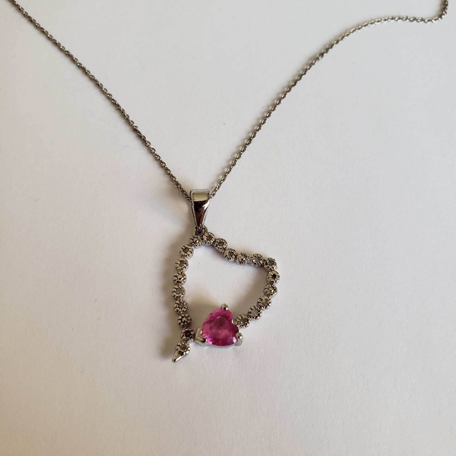 Delicate Pink Rhinestone Heart Pendant, 925, Silver Valentine Necklace ...