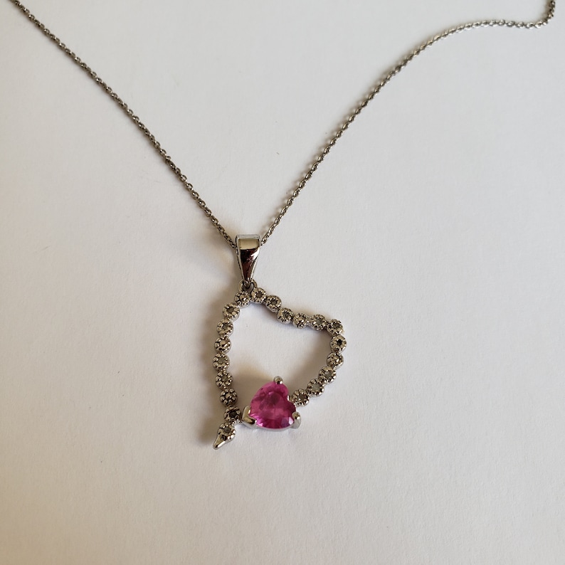 Delicate Pink Rhinestone Heart Pendant, 925, Silver Valentine Necklace ...
