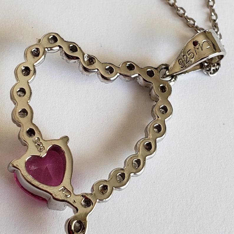 Delicate Pink Rhinestone Heart Pendant, 925, Silver Valentine Necklace ...