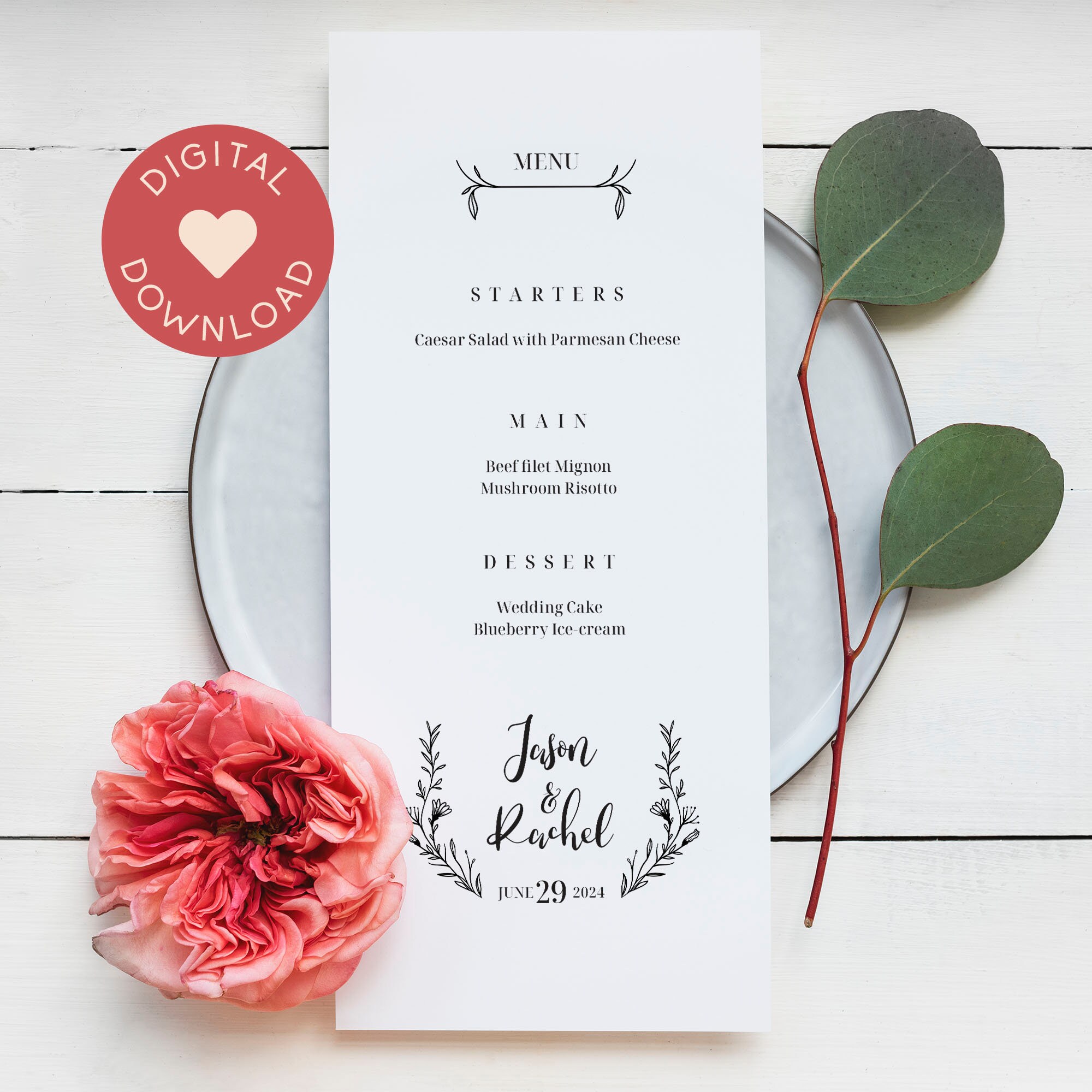 Personalized Wedding Menu Template, Printable Wedding Menu, Custom ...
