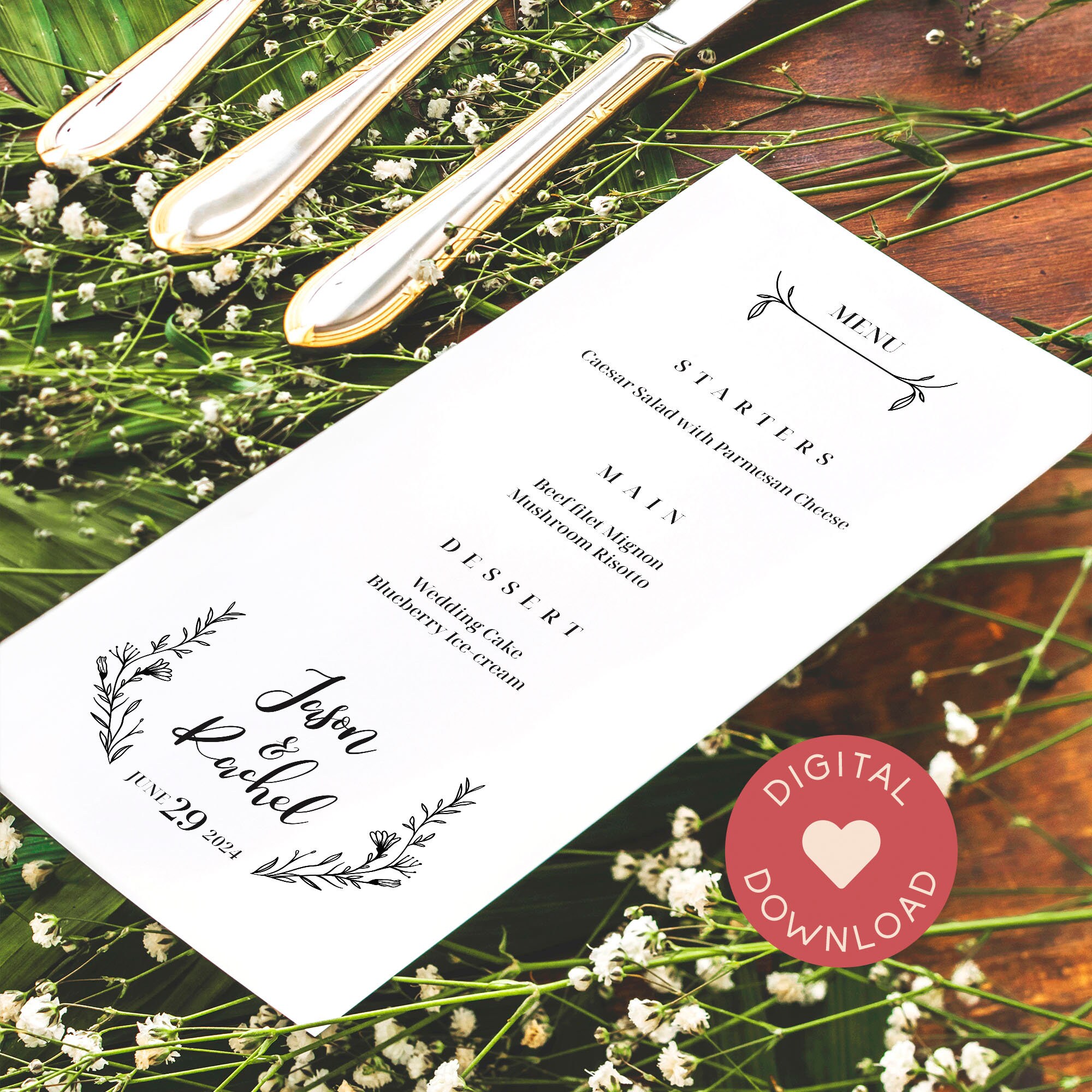 Personalized Wedding Menu Template, Printable Wedding Menu, Custom ...