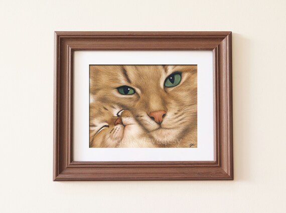 Original drawing of cats Mother cat and kitten drawing Cat | Etsy