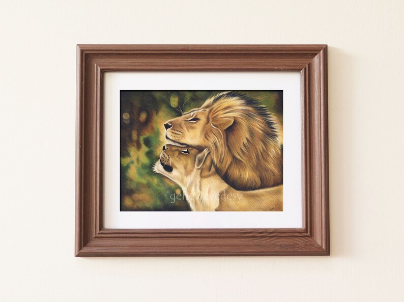 Original Drawing of Lions - Male Lion and Cub Drawing - Lion Drawing ...