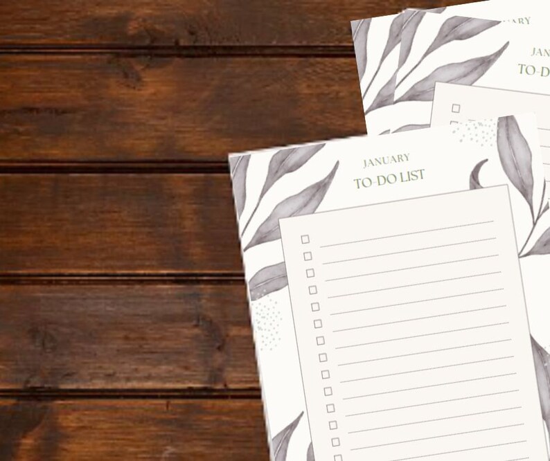 Monthly to Do List | Digital Print Download | Gray Leaf | 12 Month - Etsy