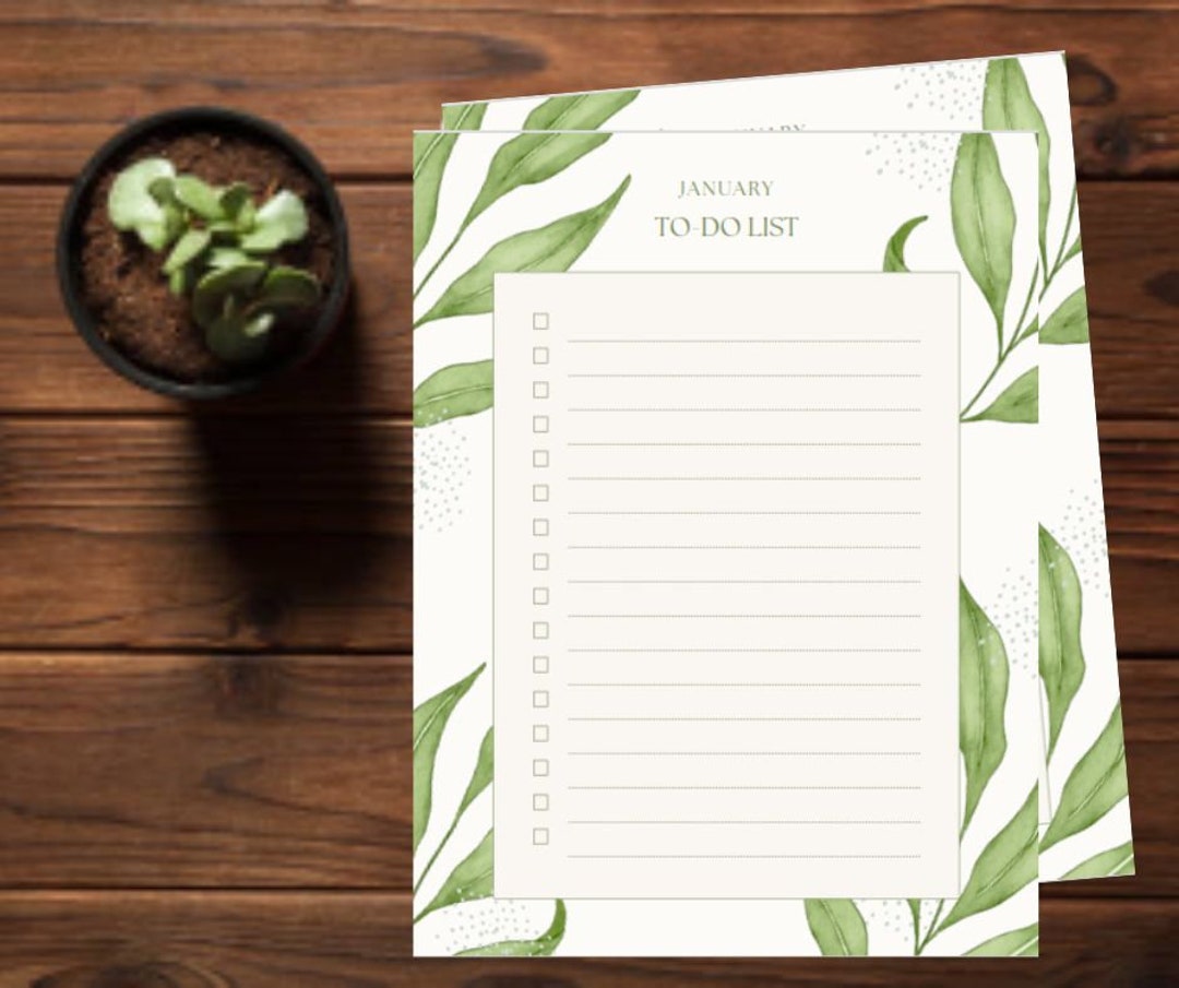 Monthly to Do List | Digital Print Download | Green Leaf | 12 Month - Etsy