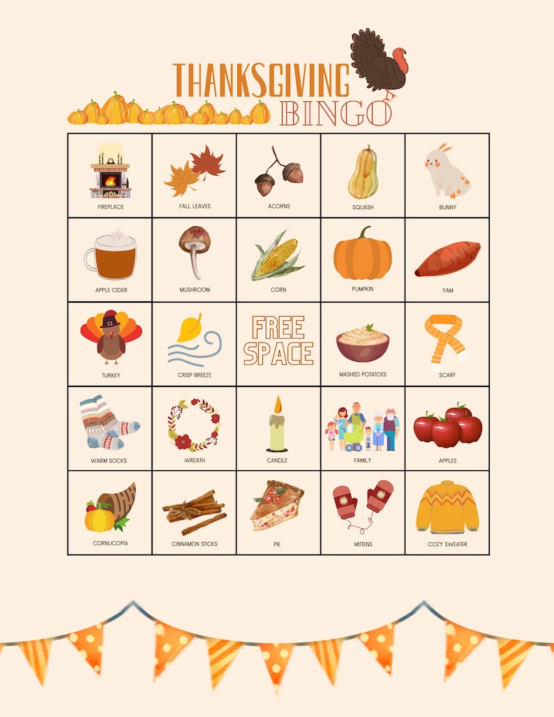 Thanksgiving Bingo Printable, Pink Fall, Friendsgiving Party, Kids ...