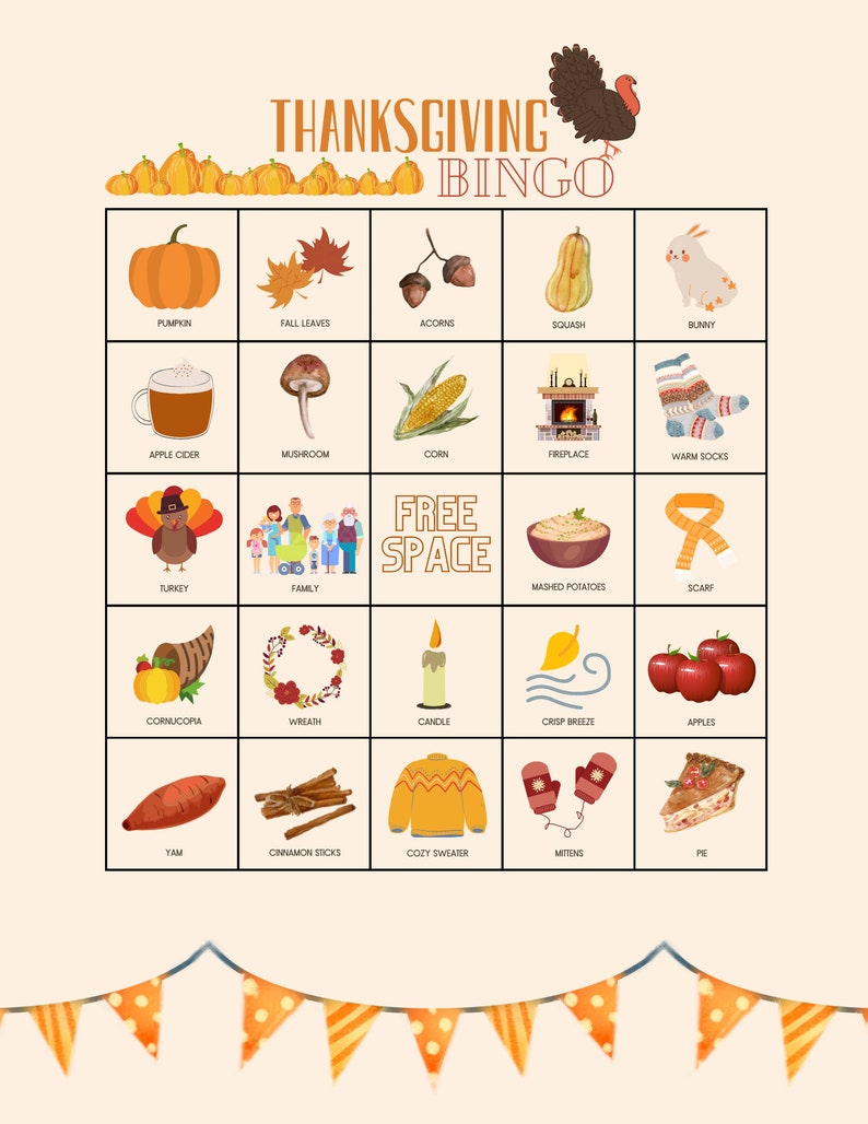 Thanksgiving Bingo Printable, Pink Fall, Friendsgiving Party, Kids ...