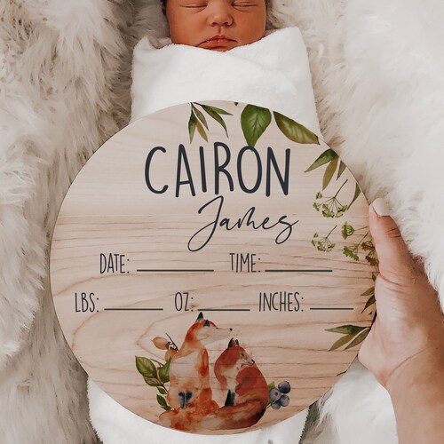 Woodland Fox Birth Stats Baby Announcement Name Sign Wood Sign - Etsy