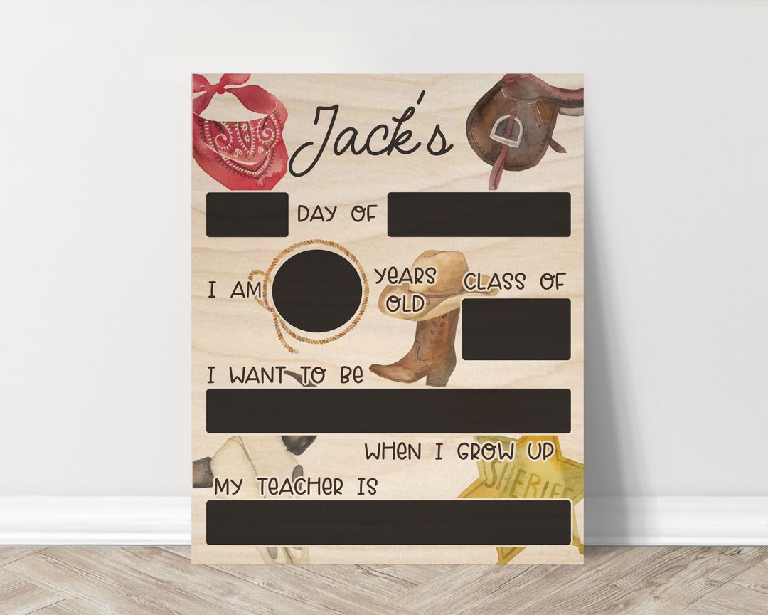 Rodeo Cowboy First Day of School Board Sign Reusable 1st Day Chalk Sign ...