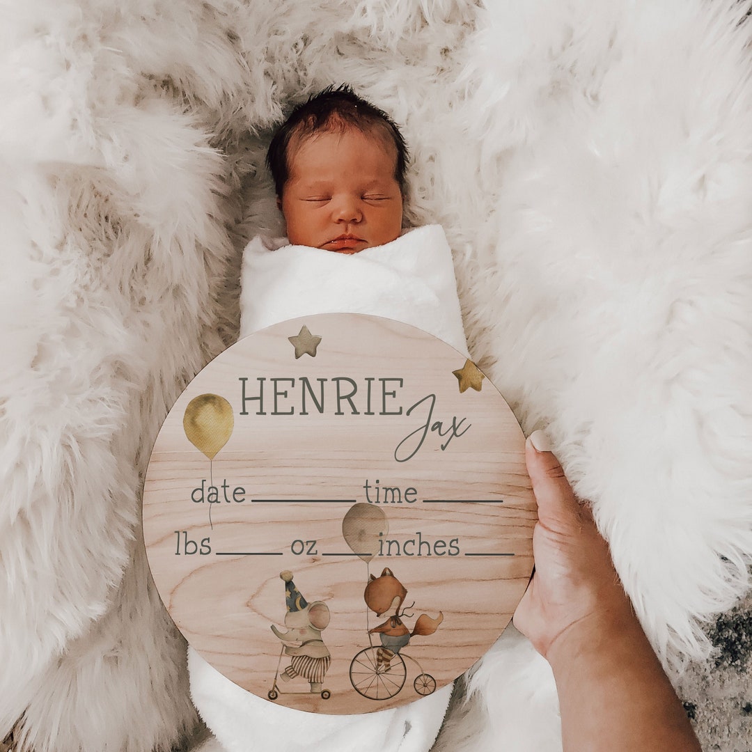 Baby Stats Announcement Sign, Circus Animals Announcement, Wooden Name ...